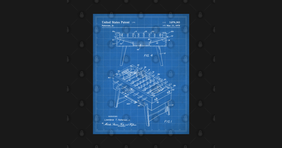 Foosball Table Patent - Foosball Player Game Room Art - Blueprint ...