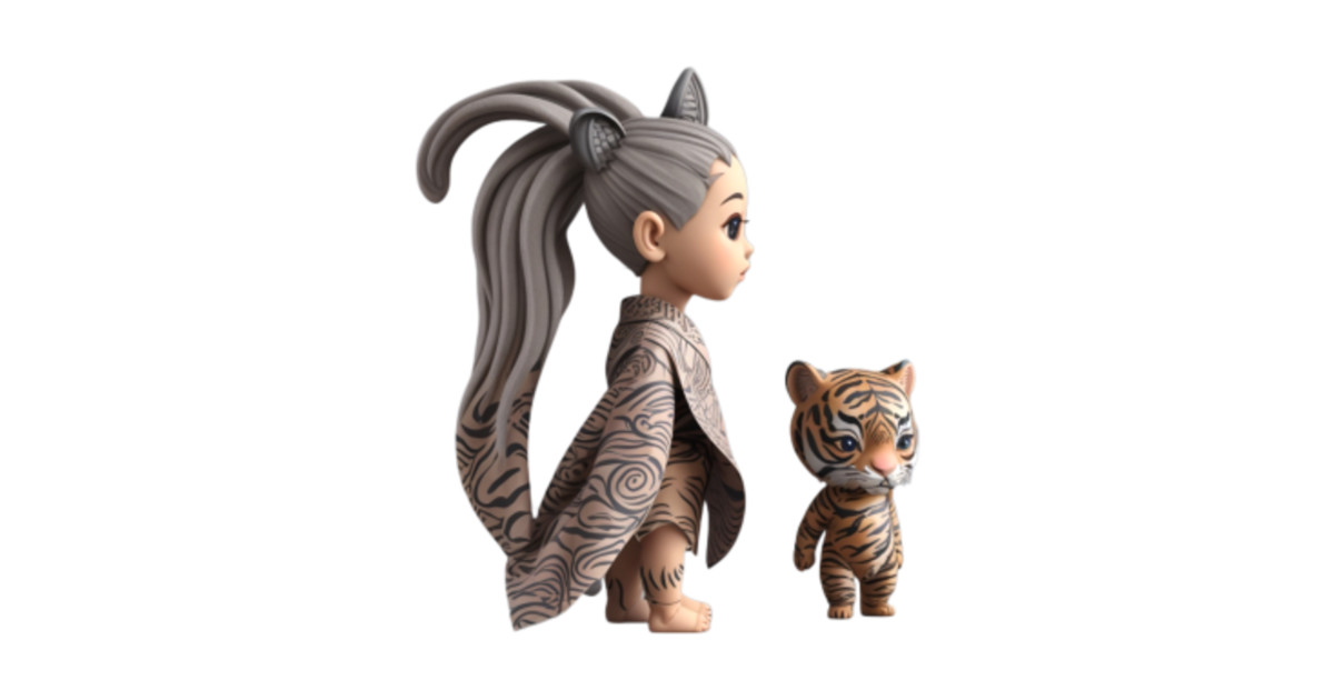 Girl and Tiger - Chibi Girl - T-Shirt | TeePublic