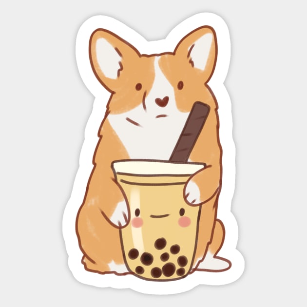 boba Corgi illustration - Corgi Dog - Sticker | TeePublic