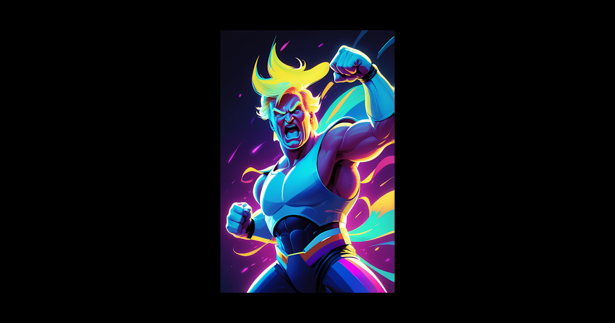 Vibrant Neon-Style Digital Illustration of Muscular Super Trump ...