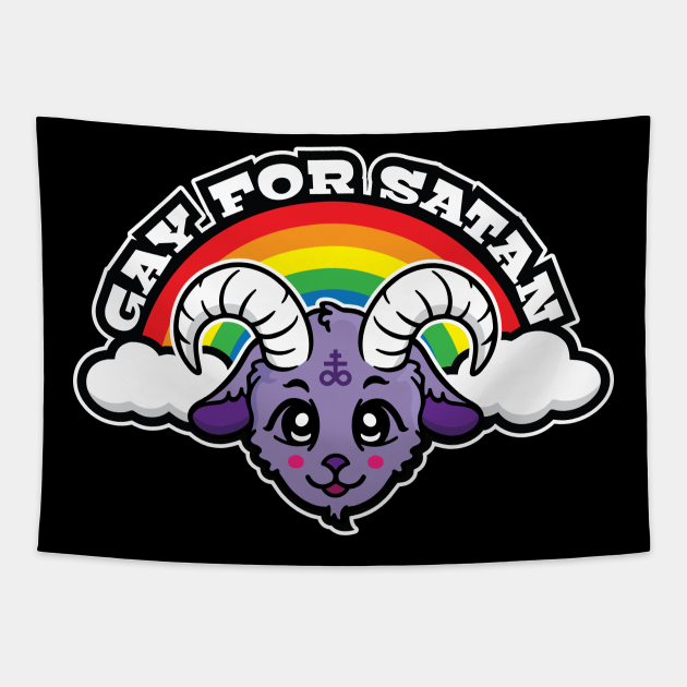 Gay for Satan - Rainbow Cute Baphomet - Satanism - Tapestry | TeePublic