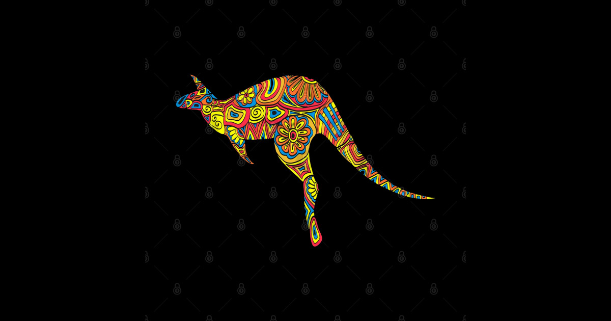 Australian Aboriginal Art - Colorful Kangaroo Tribal Design - Kangaroo ...