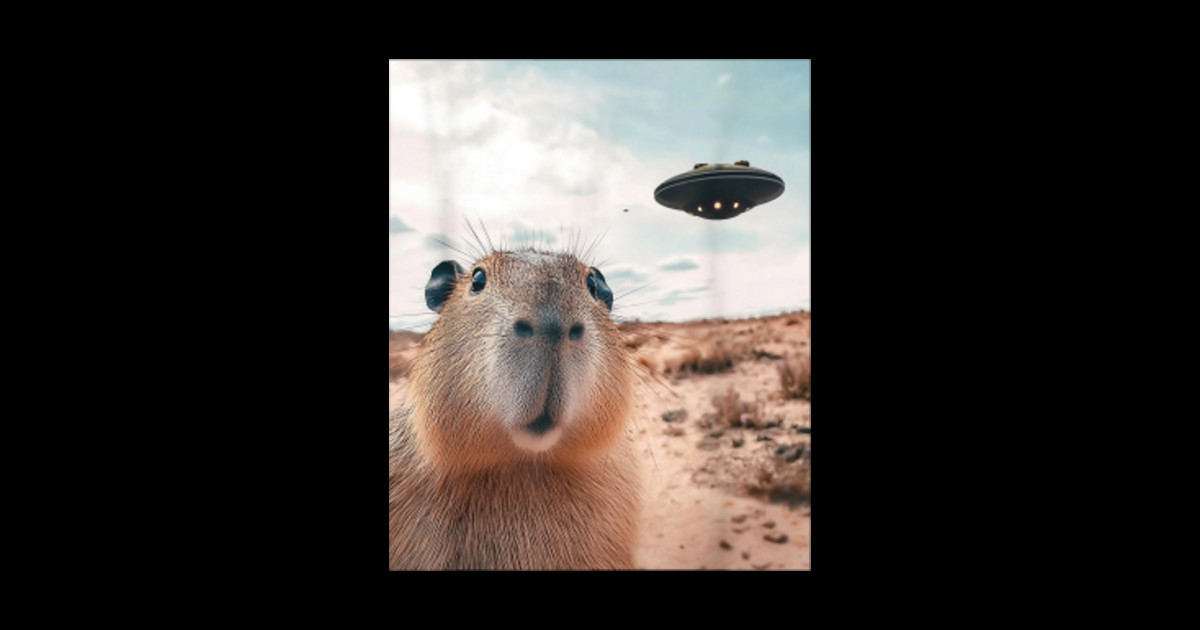 Funny Capybara Selfies With UFO Alien - Cappybara - Sticker | TeePublic