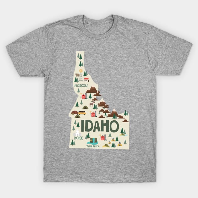 Idaho State USA Illustrated Map - Idaho - T-Shirt | TeePublic
