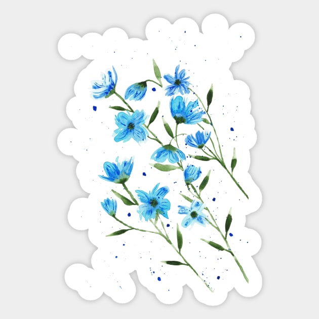 Blue daisies with black background - Watercolor - Sticker | TeePublic