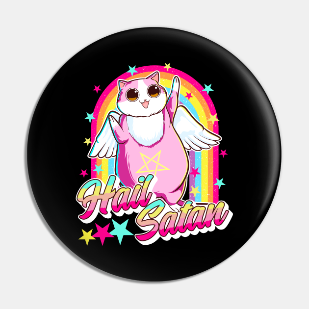 Cute Hail Satan Cat Rainbow Kitty Heavy Metal - Hail Satan Cat - Pin ...