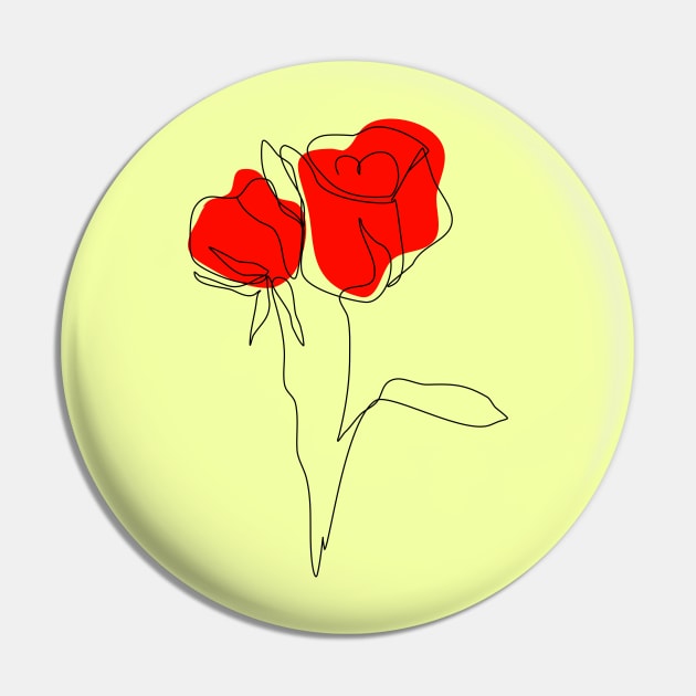 One line art drawing of 2 red roses - Roses Artwork - Pin | TeePublic
