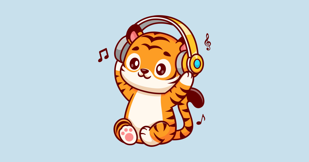 Cute Tiger Listening Music With Headphone Cartoon - Cute Tiger ...