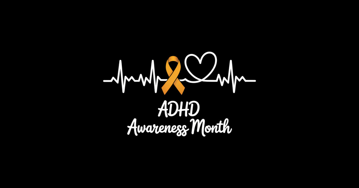 ADHD Awareness Month Orange Ribbon Heartbeat - Adhd Awareness - Sticker ...