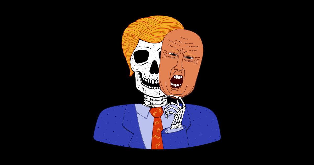 Halloween Skeleton with Scary Trump Mask - Halloween - Sticker | TeePublic