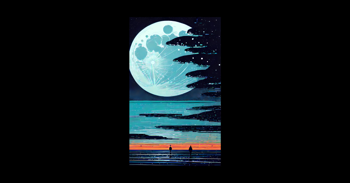 Vibrant Blue Moon bay abstract line art - Moon Bay - Sticker | TeePublic