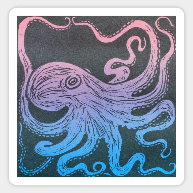 Rainbow Octopus - Linocut - Sticker | TeePublic