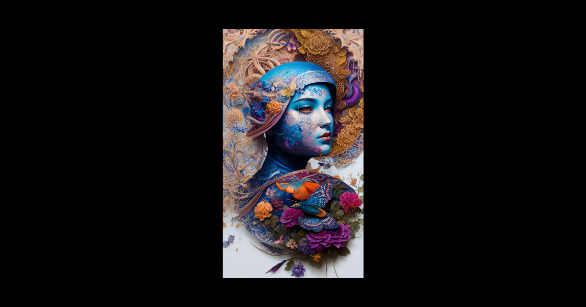 Enigma Gold Blue Floral Girl - Fantasy - Sticker | TeePublic