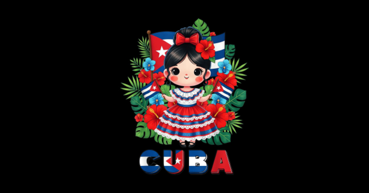 Cute Cuban Girl in Traditional Dress Tropical Flowers Shirt - Cuban ...