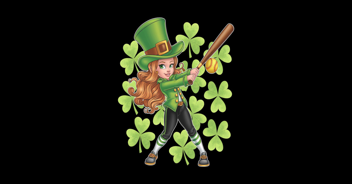 St. Patrick's Day Girl Playing Softball Shamrocks - Playing Softball ...