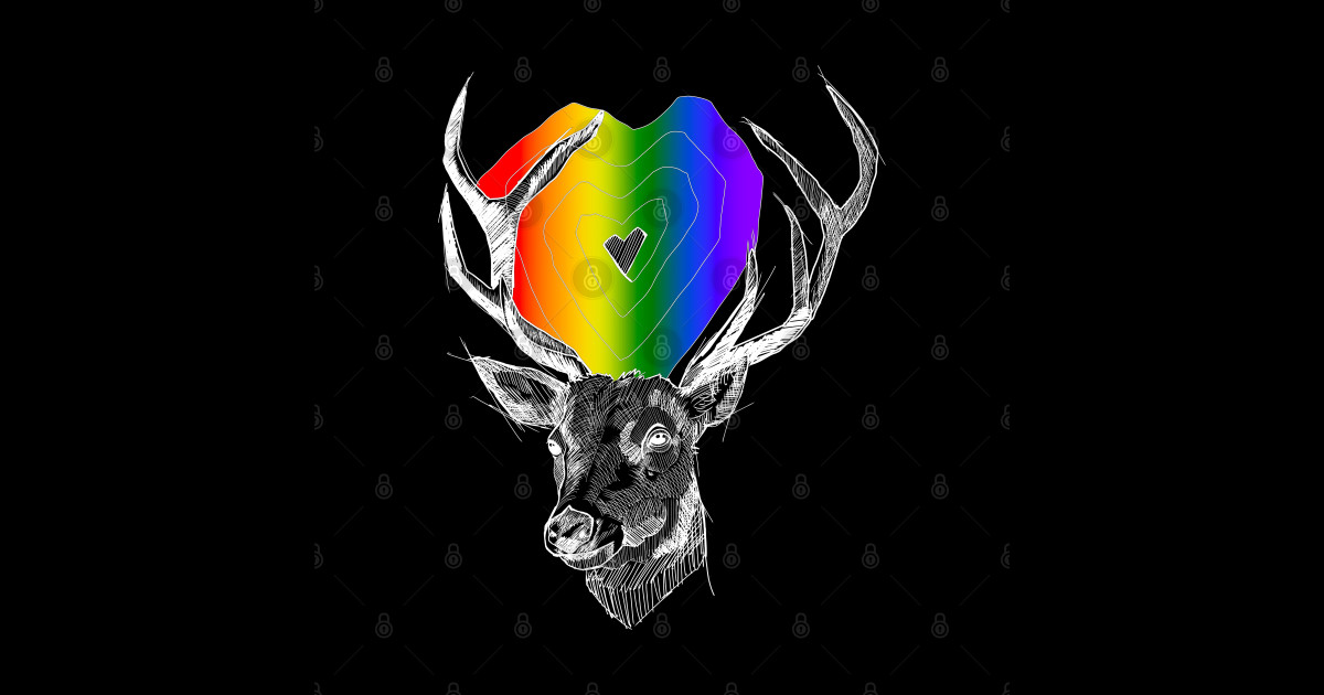Stag deer with pride heart. Feel the rainbow 2.0 - Rainbow Heart Stag ...