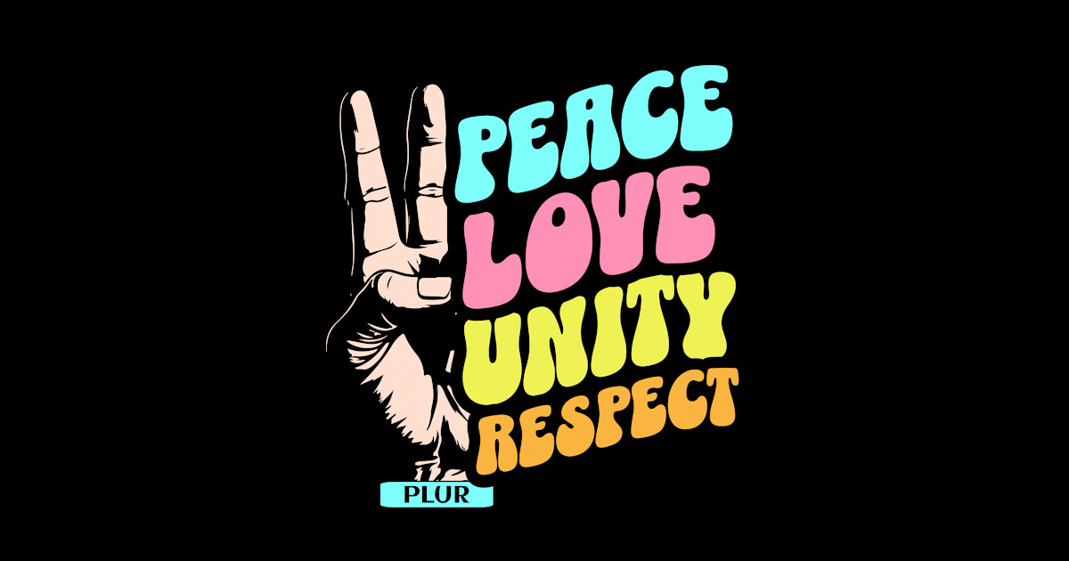 PLUR - Peace Hand Sign Retro Font (Black/pink/blue) - Plur - Posters ...