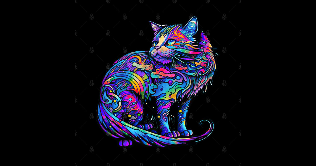 Colorful melting Cat design #3 - Cat - Sticker | TeePublic