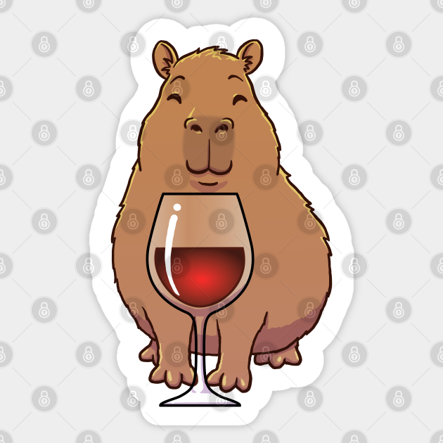 Capybara with a glass of wine - Capybara - Sticker | TeePublic
