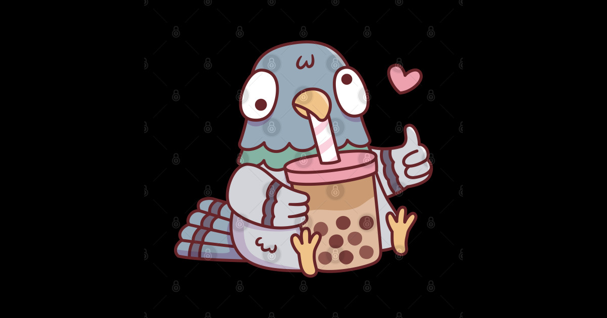 Cute Pigeon Loves Boba Tea - Cute Pigeon - Sticker | TeePublic