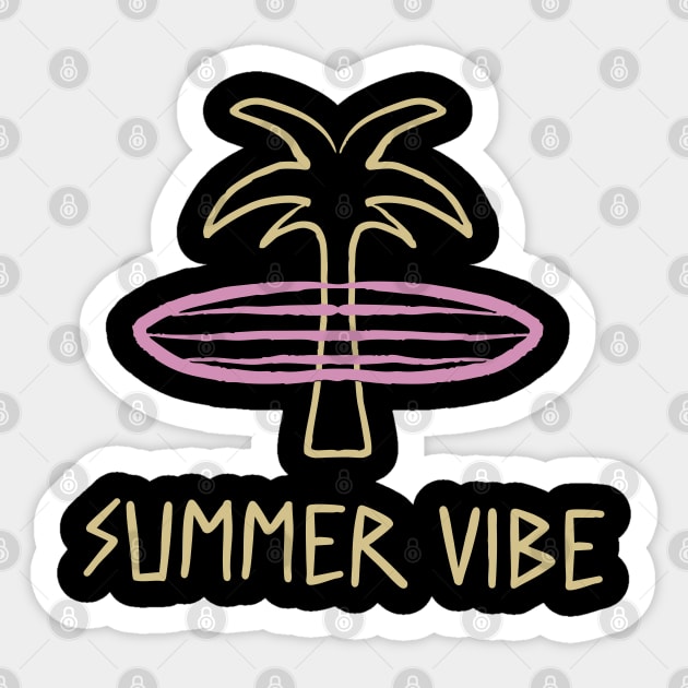 Summer Vibe surfboard and coconut tree - Summer Vibe - Sticker | TeePublic
