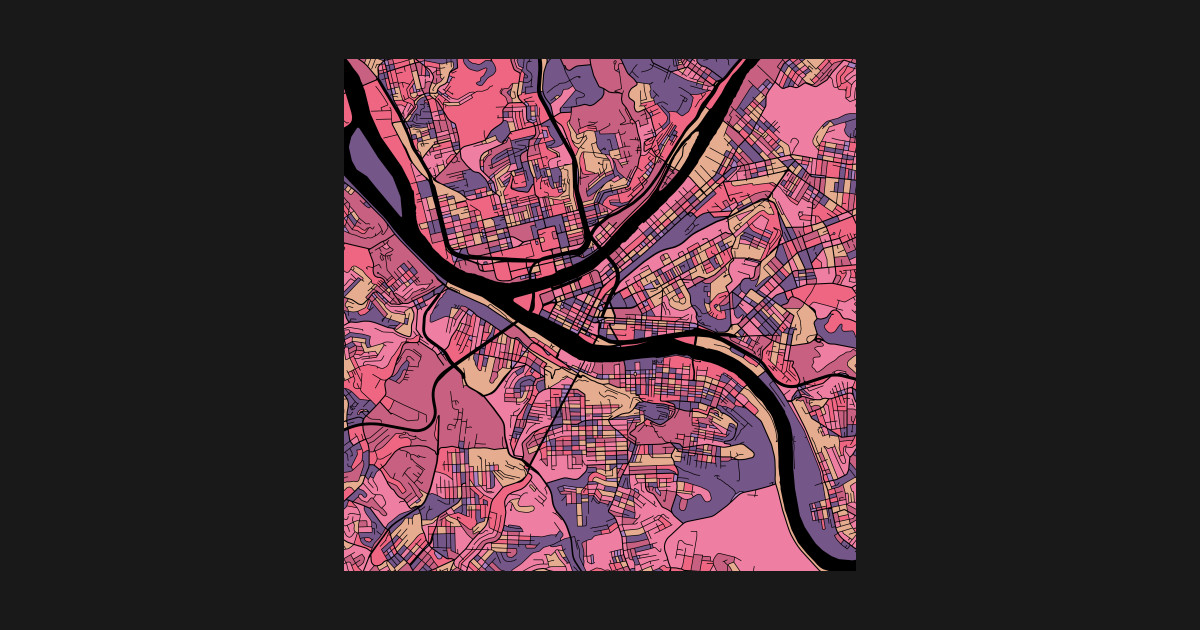 Pittsburgh Map Pattern in Purple & Pink - Pittsburgh Map - T-Shirt ...