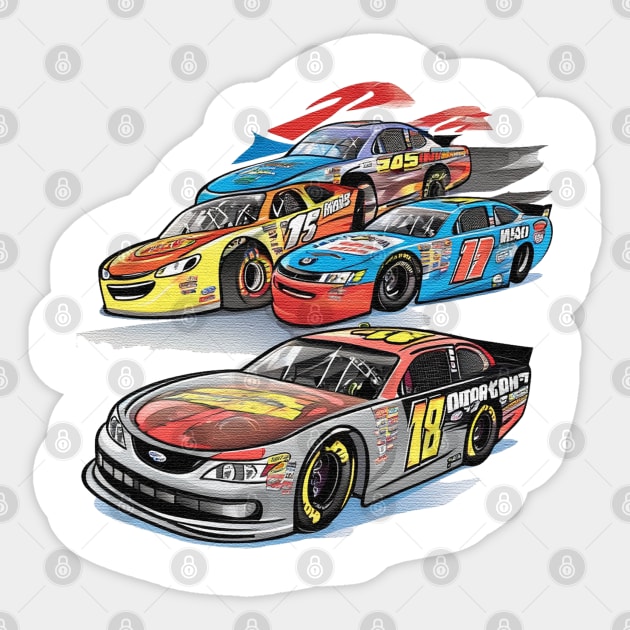 cartoon race cars racing - Cars Racing - Sticker | TeePublic