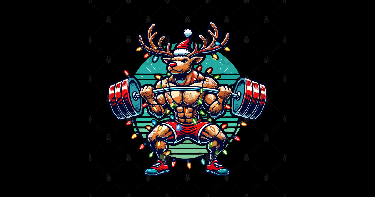 Christmas Bodybuilder Reindeer Muscle Power - Christmas Gym Bodybuilder ...