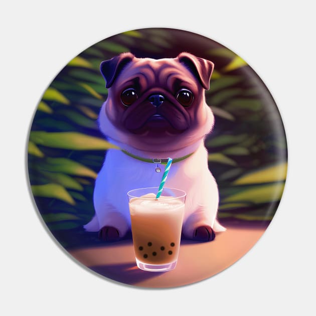 Pug with boba bubble tea - Boba - Pin | TeePublic