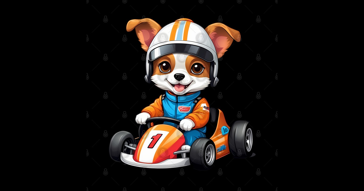 Cute Dog in Race Car Illustration - Racer - Sticker | TeePublic