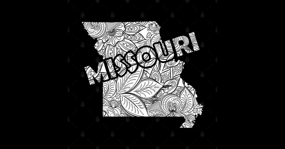 Mandala art map of Missouri with text in white - Missouri - Sticker ...