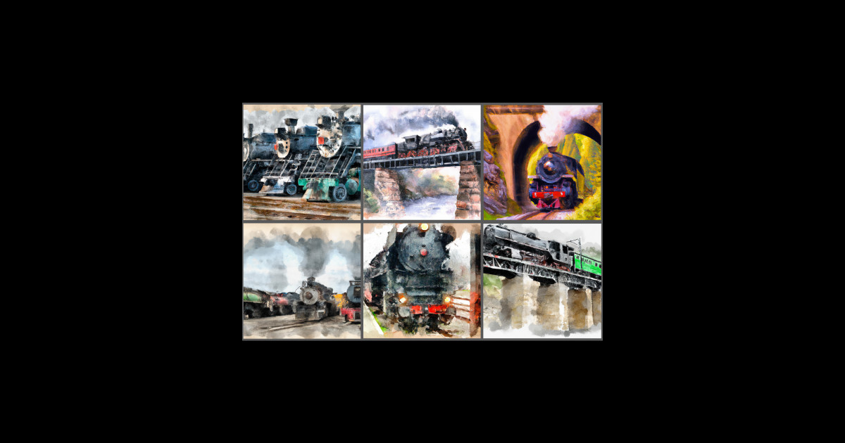 Steam Locomotive Watercolor Collage - Steam Locomotive - Sticker ...