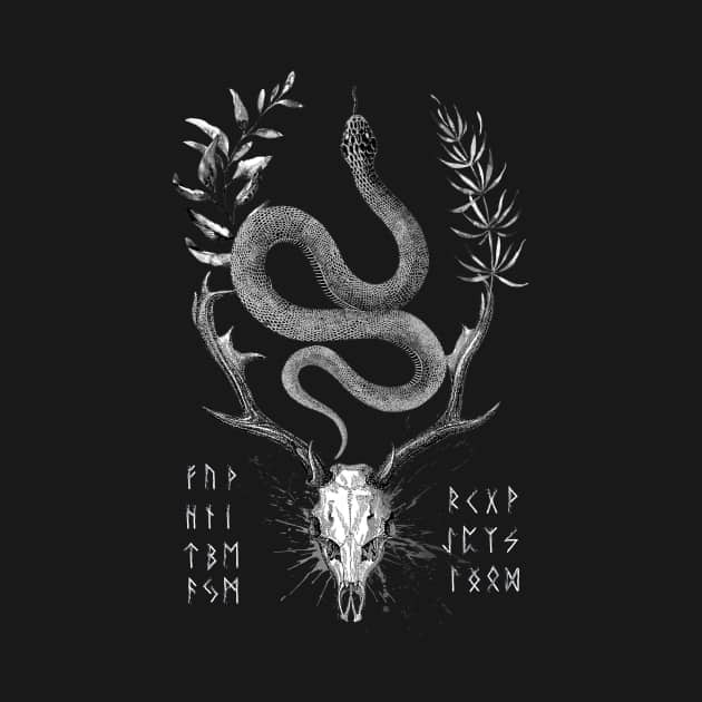 Snake, Deer and Runes in Nordic Style - Witch - T-Shirt | TeePublic