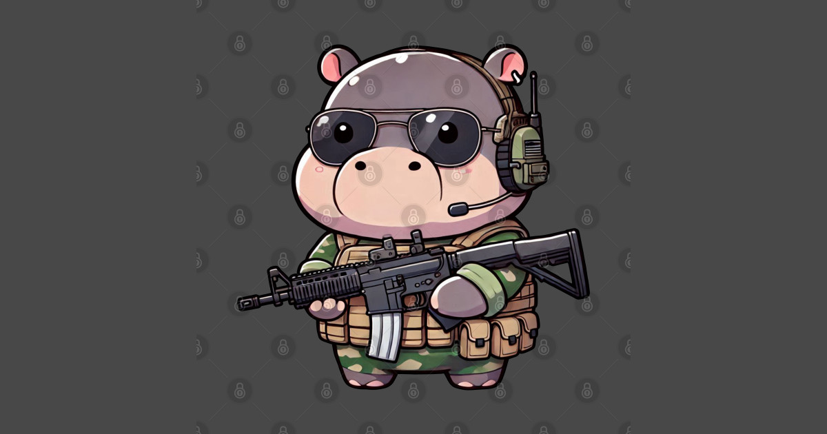 Tactical Hippo - Hippopotamus - T-Shirt | TeePublic