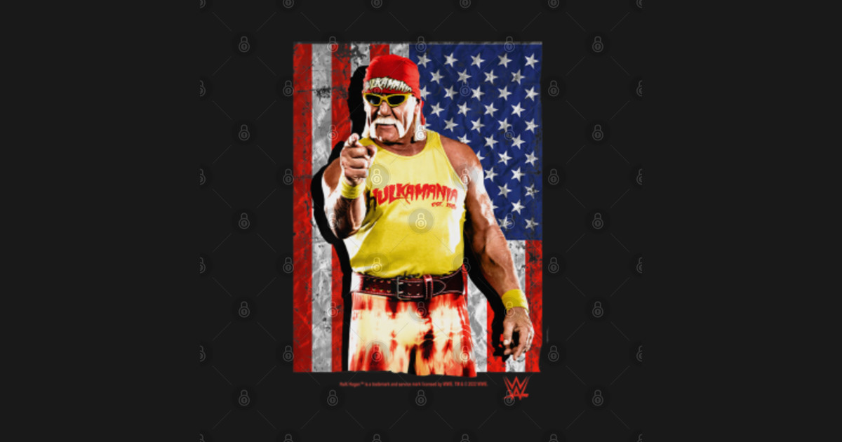 Hulk Hogan American Flag Backdrop Centered - Hulk Hogan - T-Shirt ...