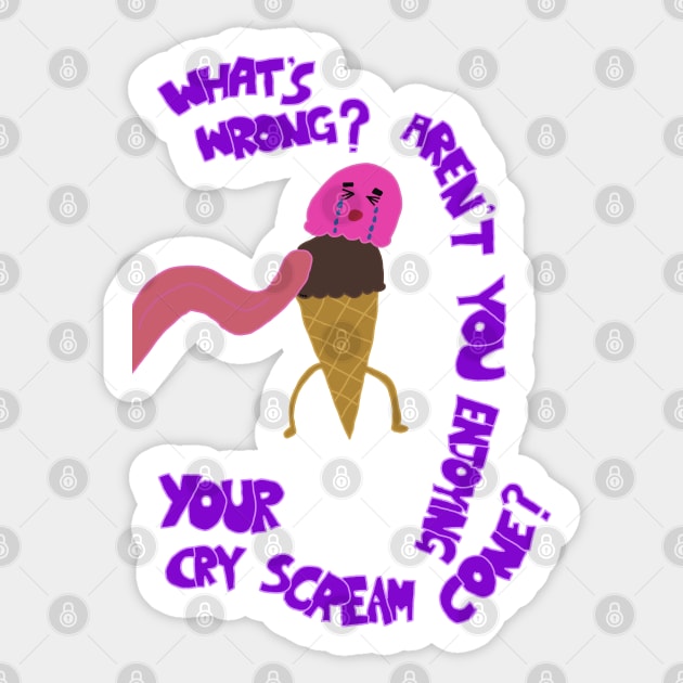 Cry Scream Cone Illustration - Ice Cream Pun - Sticker | TeePublic