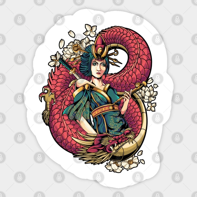 geisha red dragon - Geisha - Sticker | TeePublic