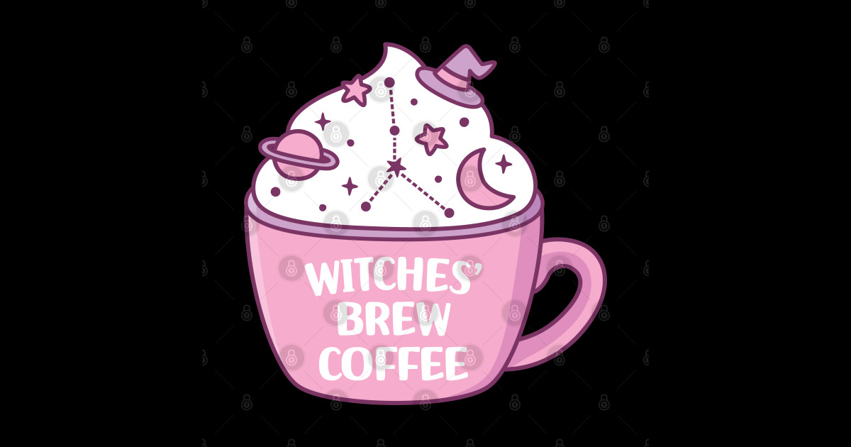Witches Brew Coffee Moon And Stars Astrology - Witches Brew - Sticker ...