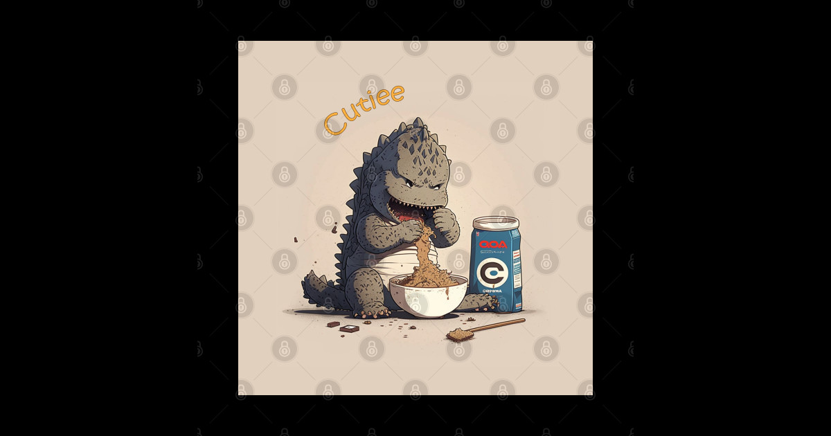 Cutie Godzilla eats snack - Cutie - Sticker | TeePublic