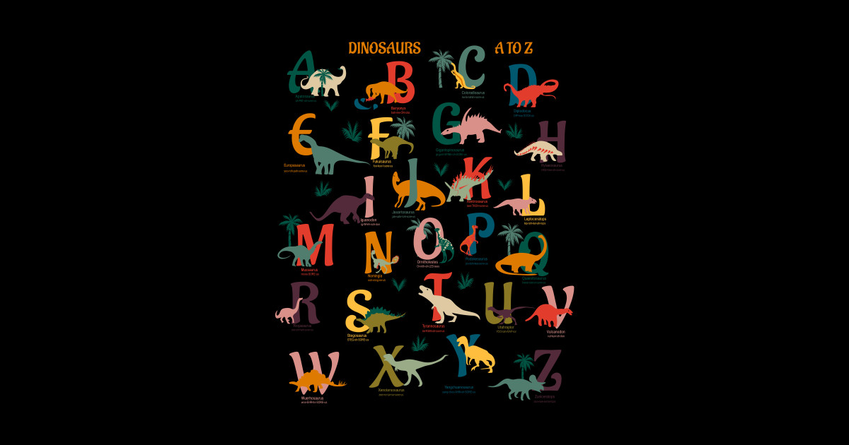 Dinosaurs A to Z- Rainbow Dinos Chart - Dinosaur - Posters and Art ...