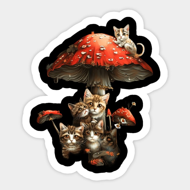 Cottagecore Aesthetic Cat Landscape - Cat Mushroom - Sticker | TeePublic