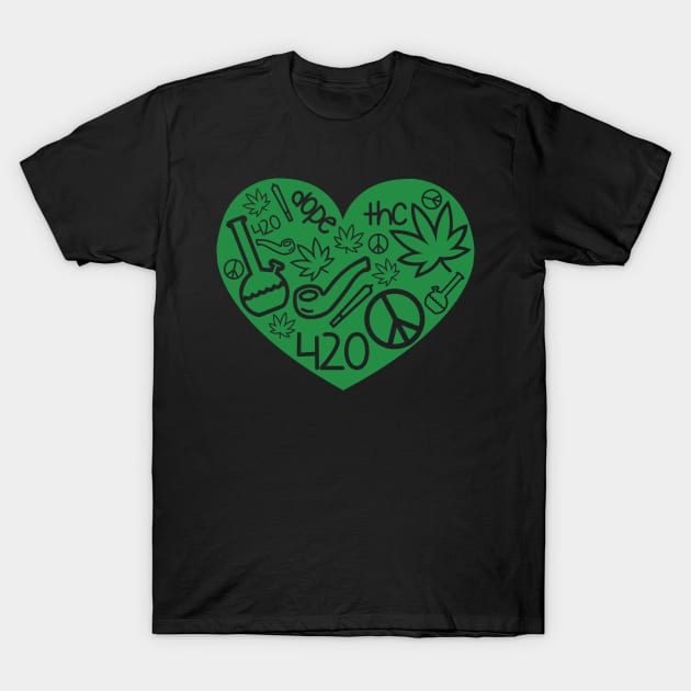 420 Green Heart - 420 - T-Shirt | TeePublic