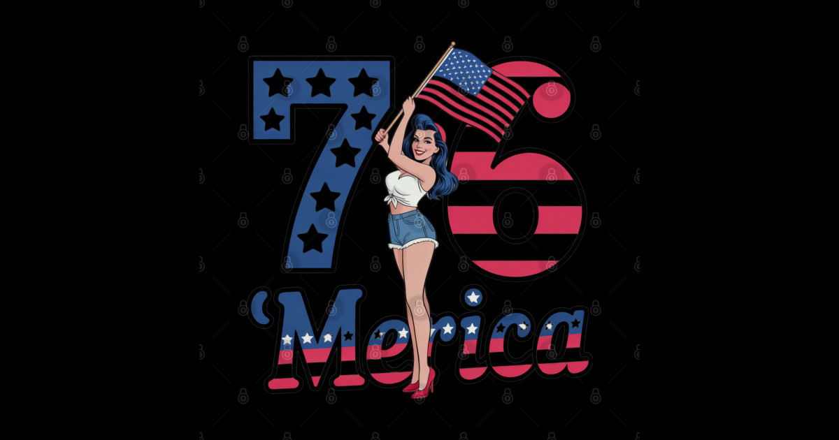76 Merica Pinup Girl Patriotic american flag - Merica Pinup - Sticker ...