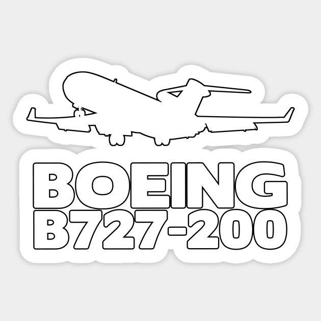 Boeing B727-200 Silhouette Print (White) - B722 - Sticker | TeePublic
