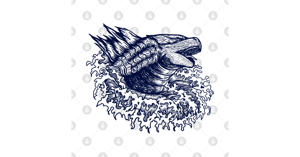 The Great Godzilla Line Art - Godzilla - T-Shirt | TeePublic
