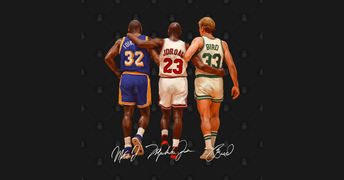 Magic-Johnson-Michael-Jordan-Larry-Bird-Signed - Larry Bird - T-Shirt ...