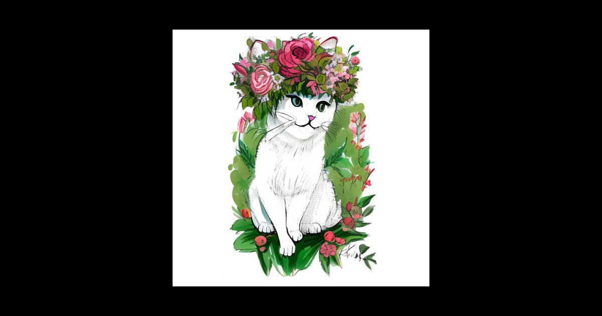 Arabella in a flower crown with background - Cat - Sticker | TeePublic