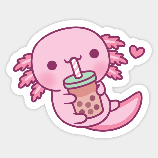 Cute Little Axolotl Loves Bubble Tea - Cute Axolotl - Sticker | TeePublic