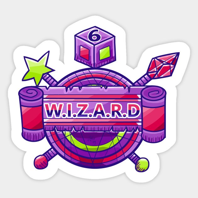 Wizard Wands, Amulet and d6 Coat of Arms - Wizard - Sticker | TeePublic