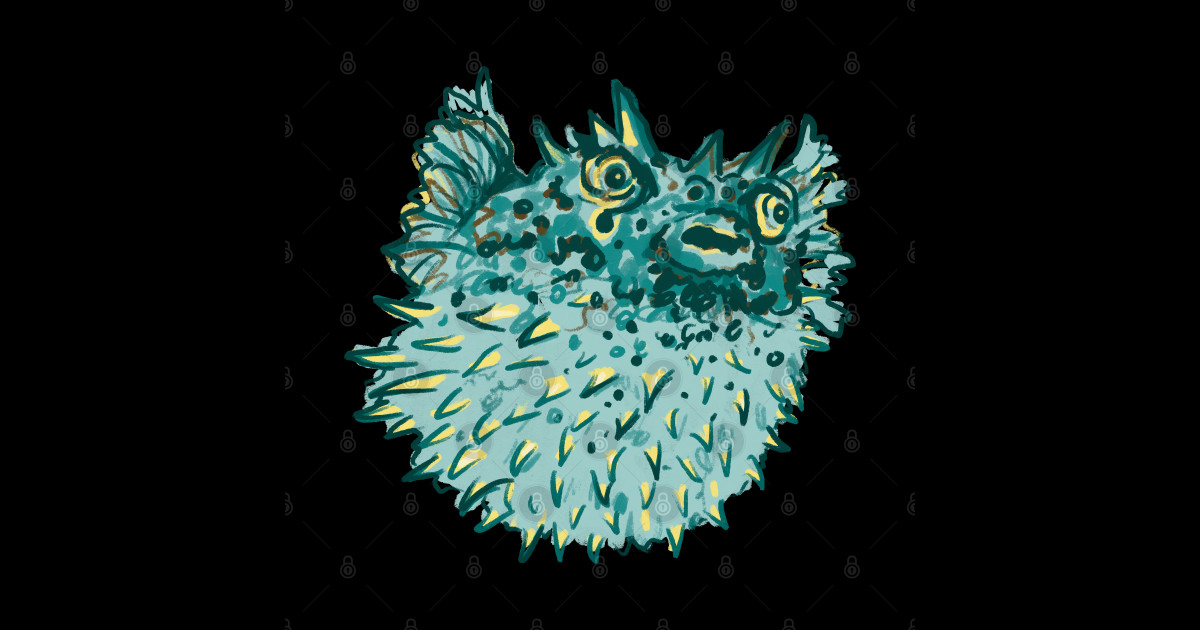 Angry blue pufferfish - Pufferfish - Sticker | TeePublic